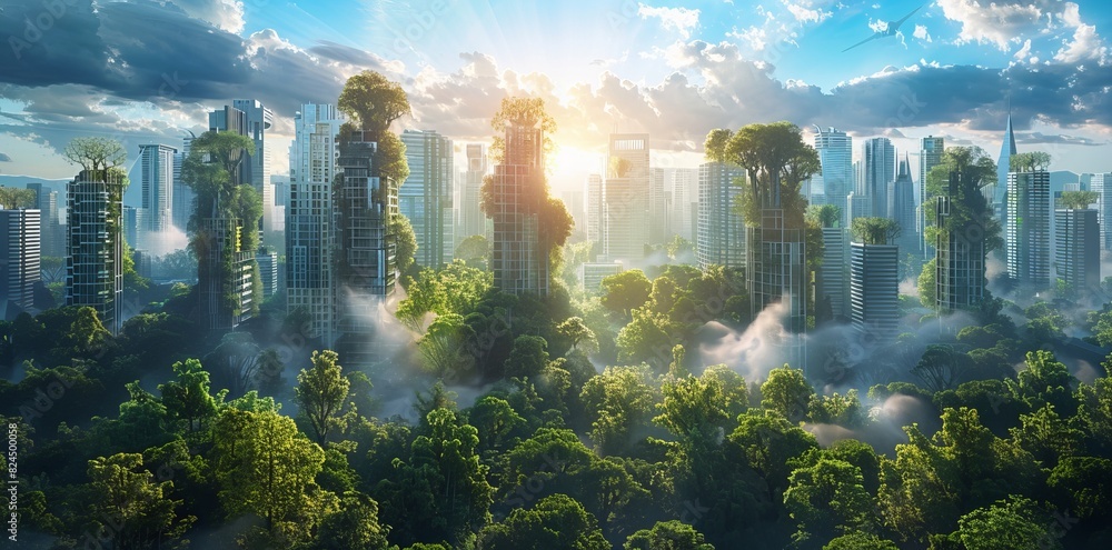 Sustainable Futuristic architecture. Ecological futuristic green city ...