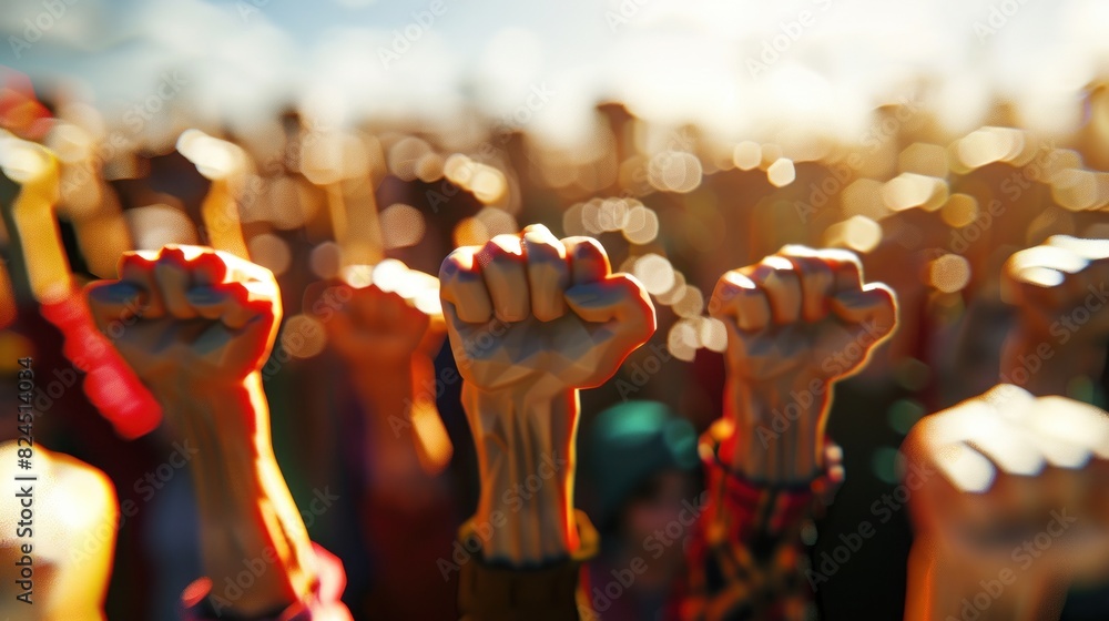 Group of angry protesters or unity of protesters and fighting for ...