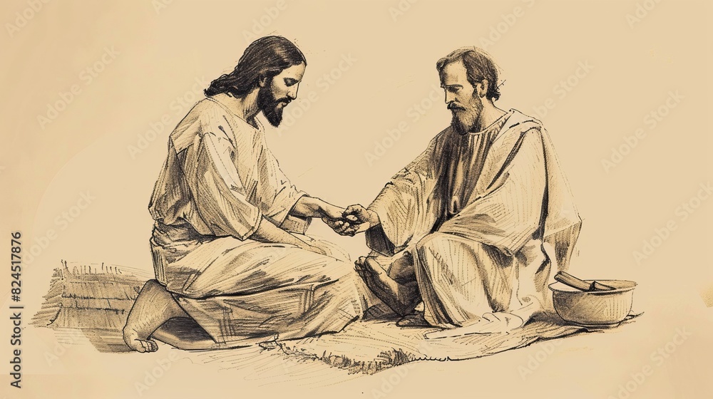 Jesus Washing Peters Feet, Biblical Illustration of Humility and ...