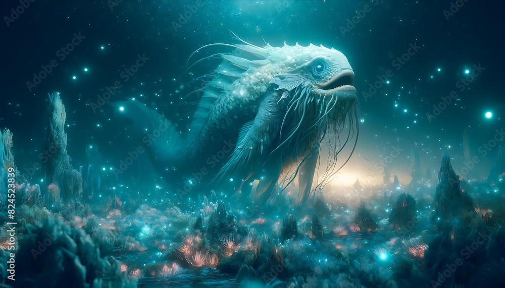 Mystical Leviathan: A surreal, full-body depiction of a rare, mystical ...