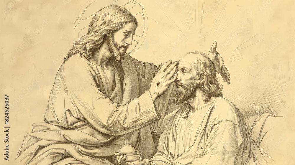 Jesus Healing a Deaf and Mute Man, Biblical Illustration of Compassion ...