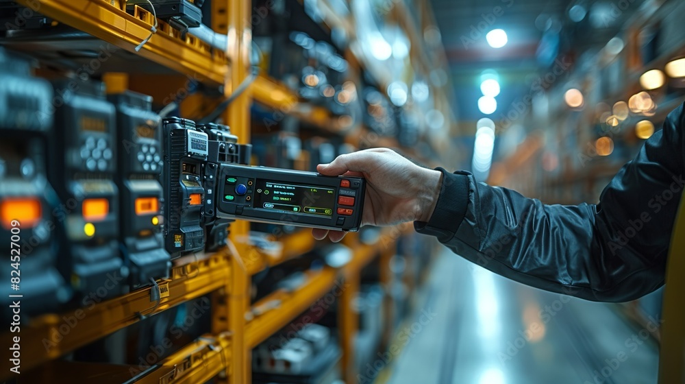 Industrial Innovation A worker using a handheld scanner to track ...