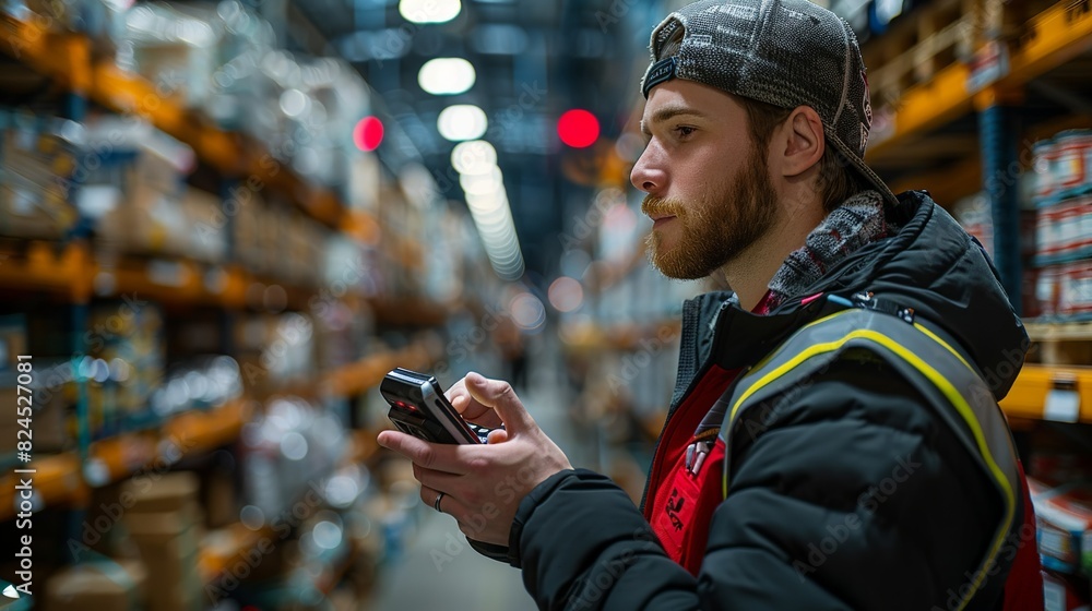 Industrial Innovation A worker using a handheld scanner to track ...