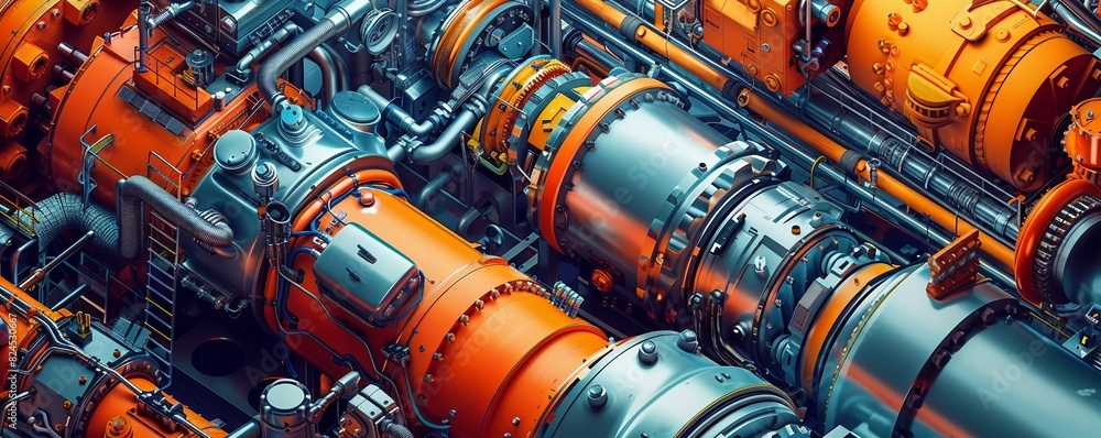 Craft a detailed long shot illustration highlighting the inner workings ...