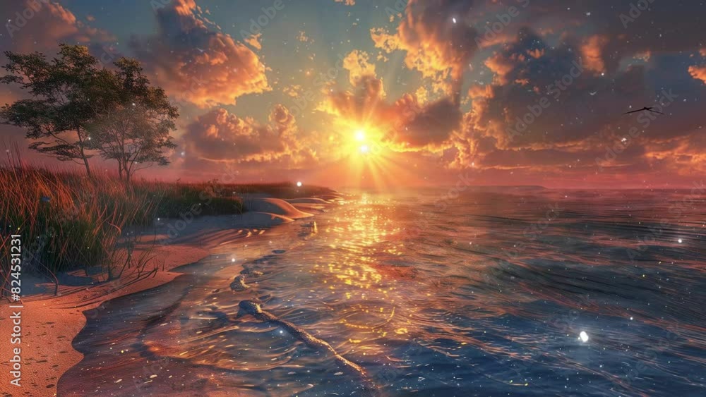 beautiful nature background with mystical sunset. seamless looping ...