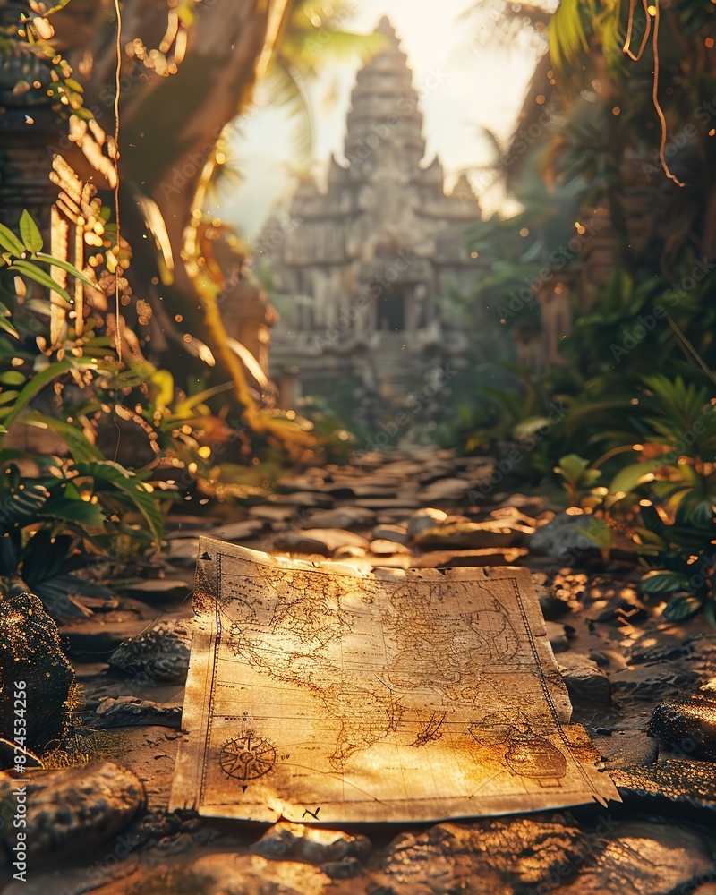 Treasure Hunter, old map, brave adventurer, exploring ancient ruins ...