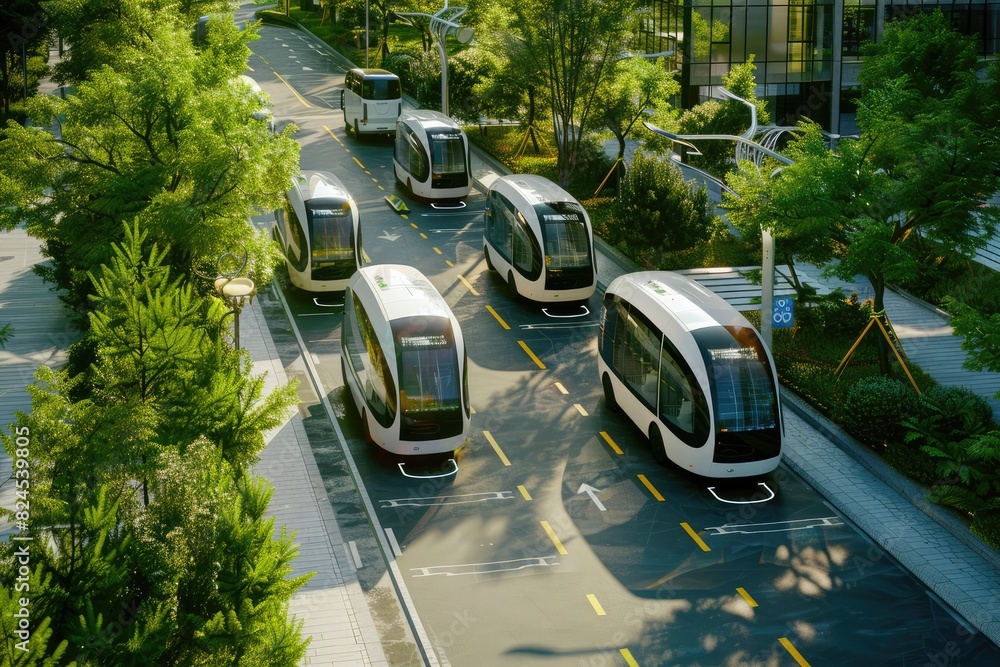 Autonomous Vehicle , white autonomous public bus service, Generative AI ...
