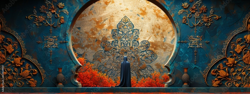 Arabic bold and vibrant patterns of traditional textiles on wall, let ...