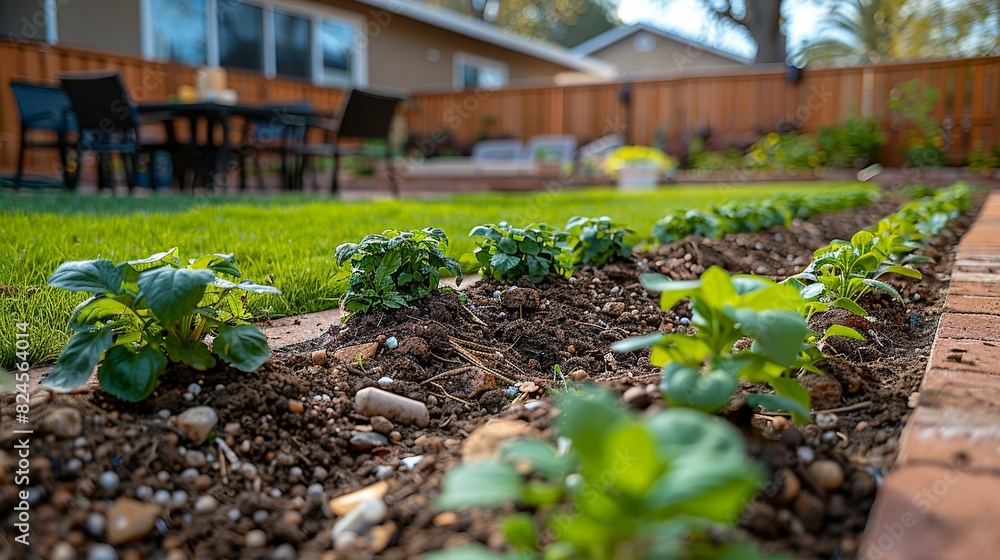 Environmental conservation concept, A compost pile in a backyard ...