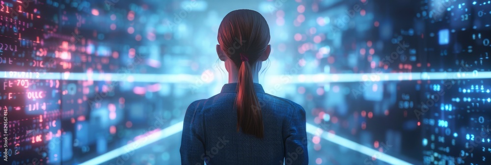 Female enthusiast surfing computer network while using animated social ...