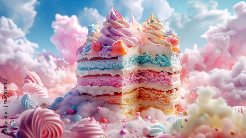 A dynamic scene where a cyclone made entirely of layers of rainbow ice ...