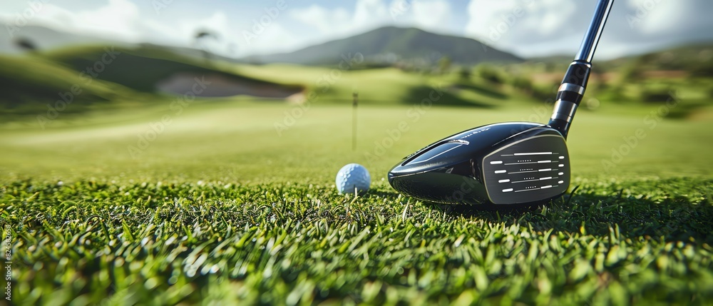 Modern golf club with a sleek, minimalist design and a luxury golf ball ...