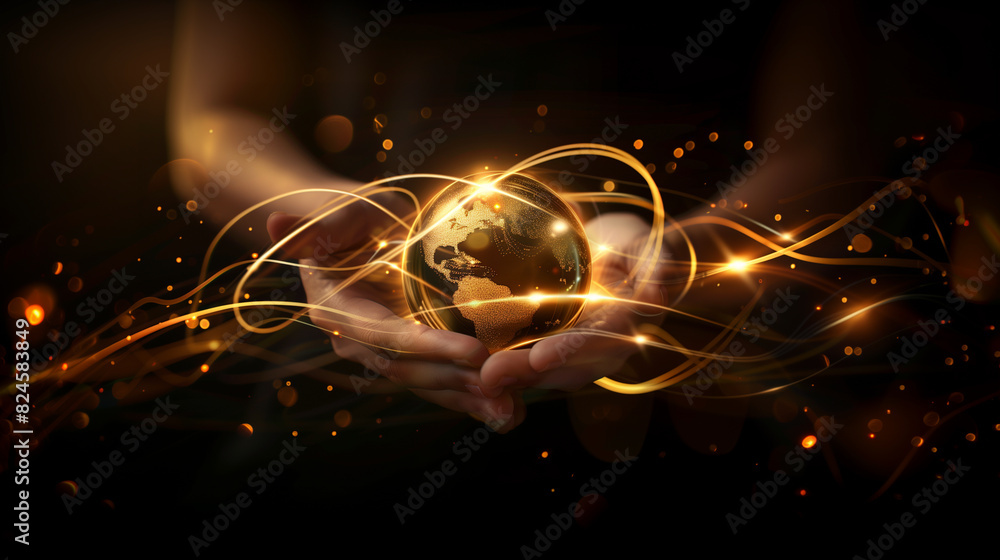 someone holding a glowing globe in their hands with a dark background ...