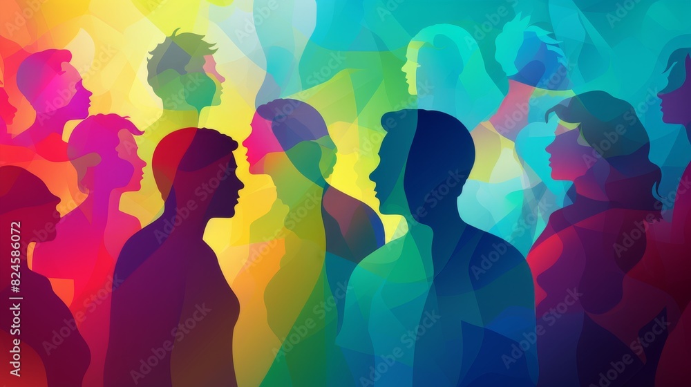 Colorful human head silhouettes, crowd illustration vector banner ...