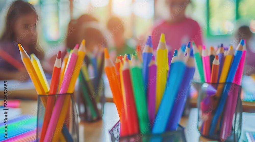 colorful color pencil Art and creativity in an elementary school class ...