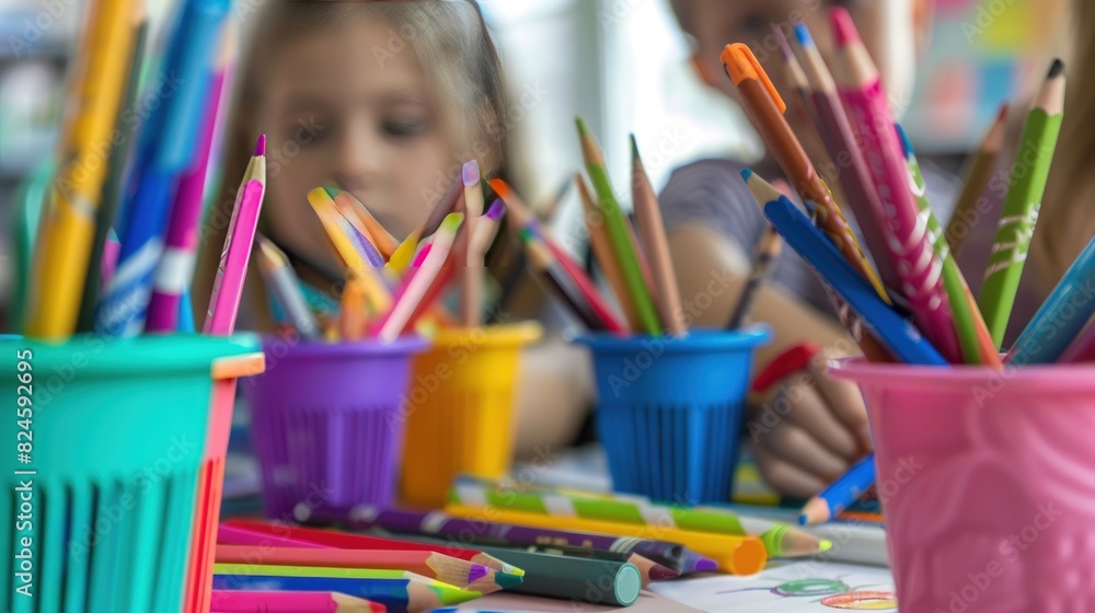 colorful color pencil Art and creativity in an elementary school class ...