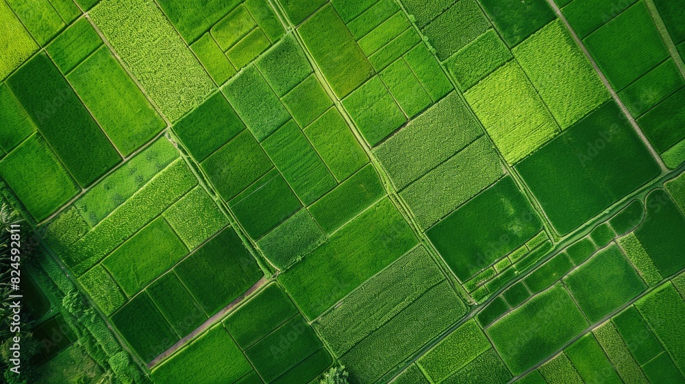 Aerial view of green rice fields Sustainable agricultural practices and ...