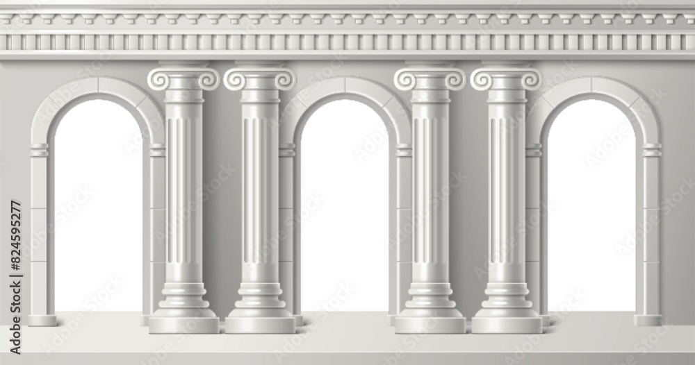 Roman arch with pillar. Greek palace building architecture vector ...