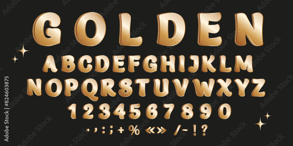 Glossy 3D realistic y2k alphabet, luxurious gold font, metallic design ...