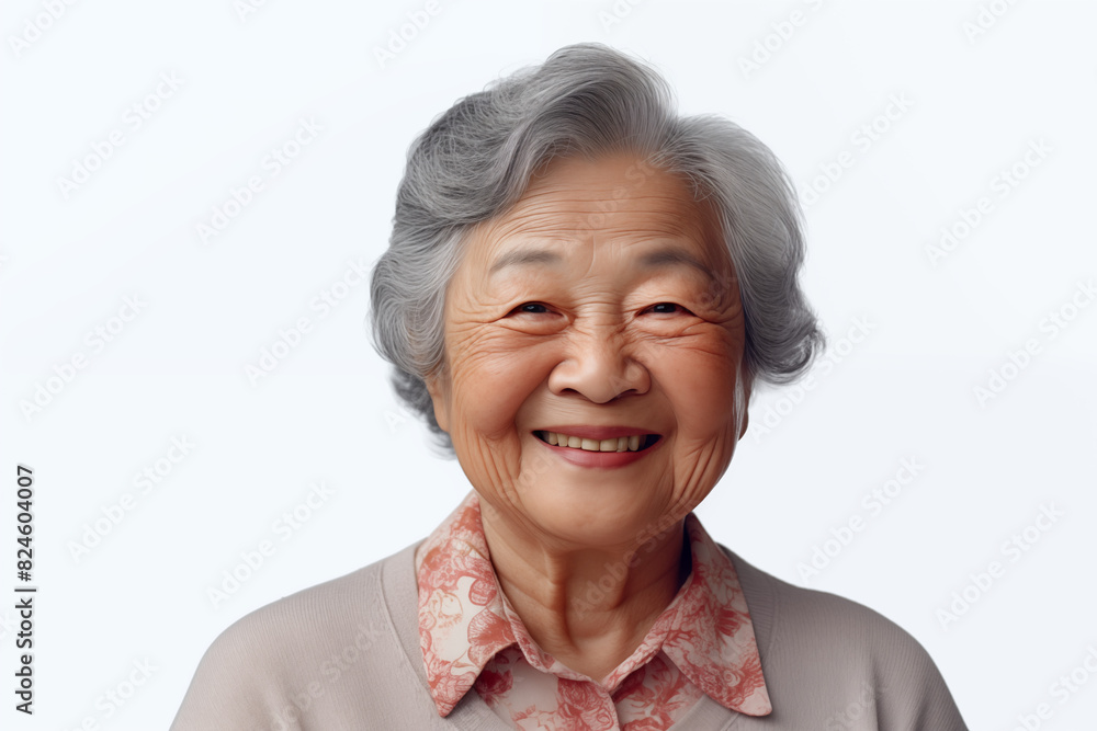 Smiling senior asian woman on white background. Topics related to old ...