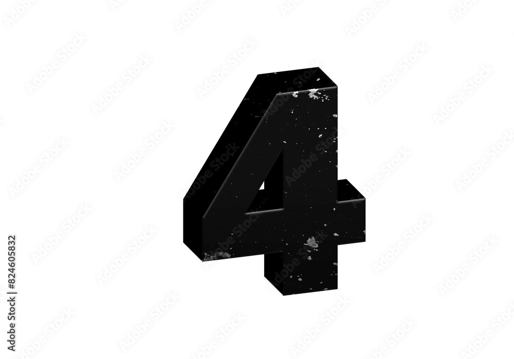 3d Black Numbers, Alphabet Number Four made of Black material, high ...