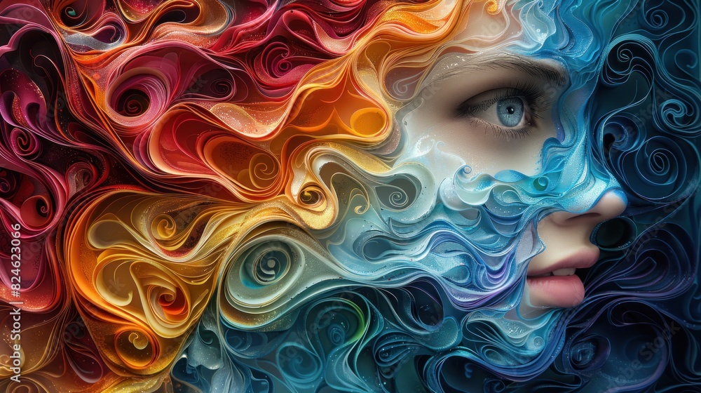 Imagine a work of art that is a visual poem, using color, shape, and ...