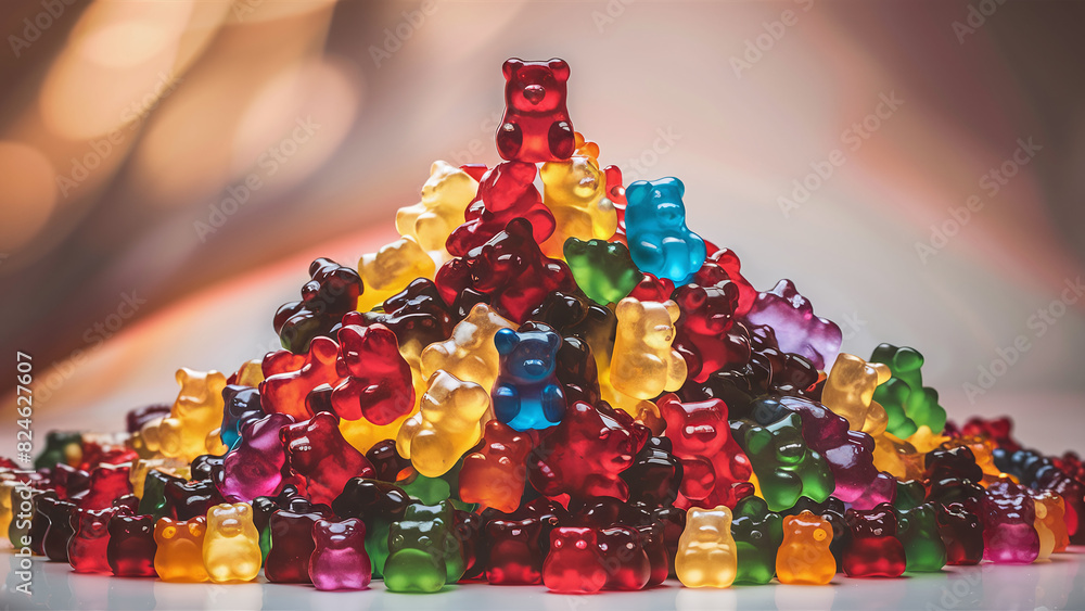 pile of colorful gummy bears, concept of addiction to sugar, dopamine ...