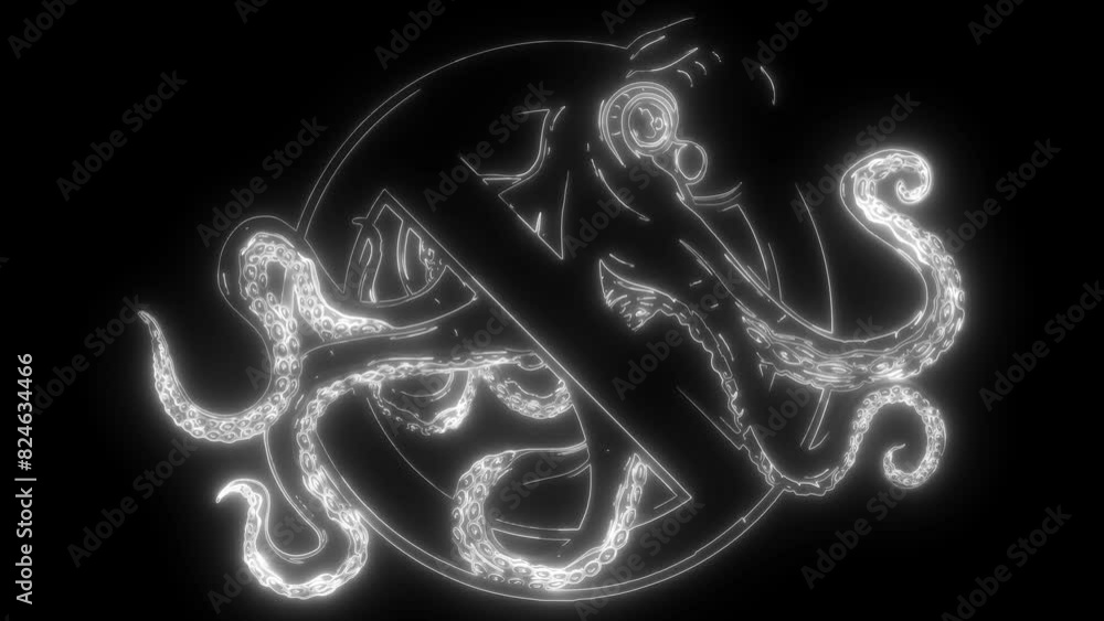 white silhouette of No Octopus Symbol Isolated on black background ...