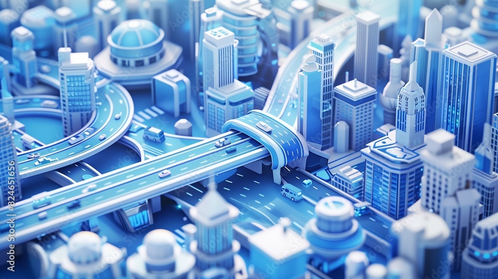 Futuristic city with intricate blue highways and skyscrapers 3d ...