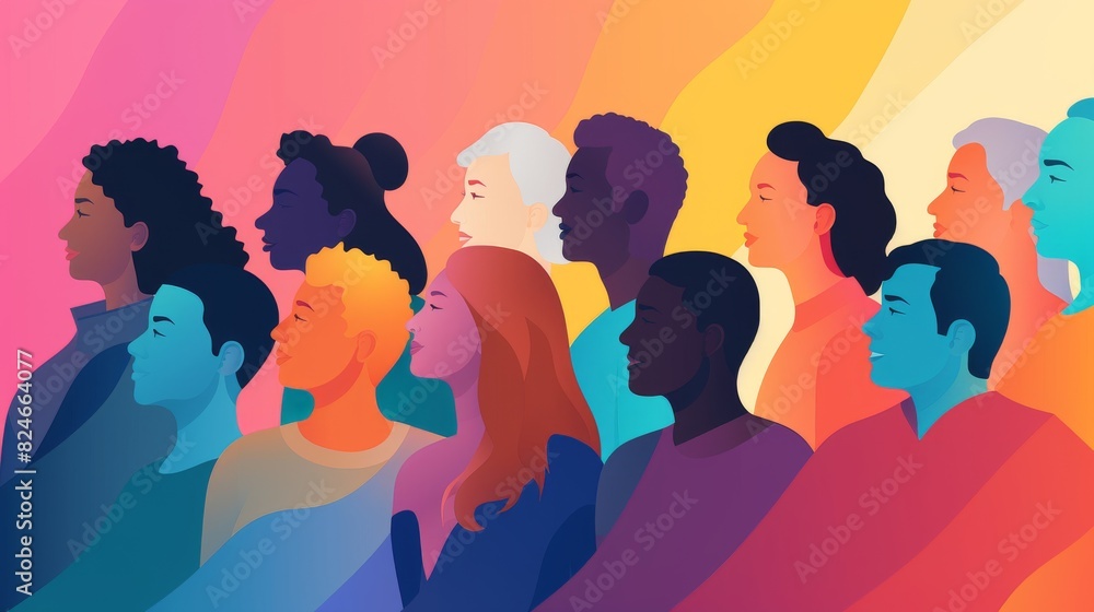 Diversity multi-ethnic and multiracial people. Silhouette group of men ...