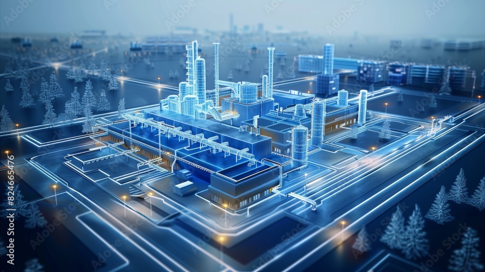 A 3D-style smart factory blue and white scheme smart factory, Data ...