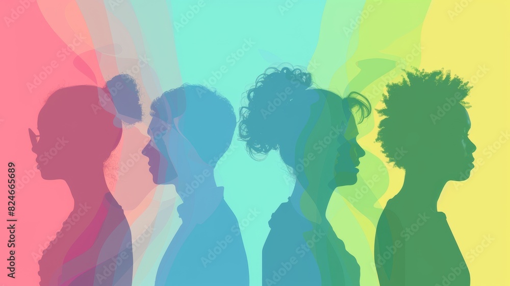 Diversity multiethnic people. Group side silhouette women of different ...