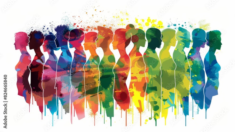 Diversity multiethnic people. Group side silhouette women of different ...