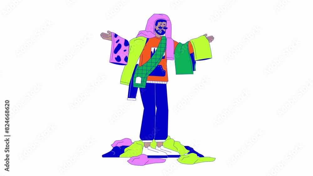 Scared african american man under falling clothes line cartoon ...