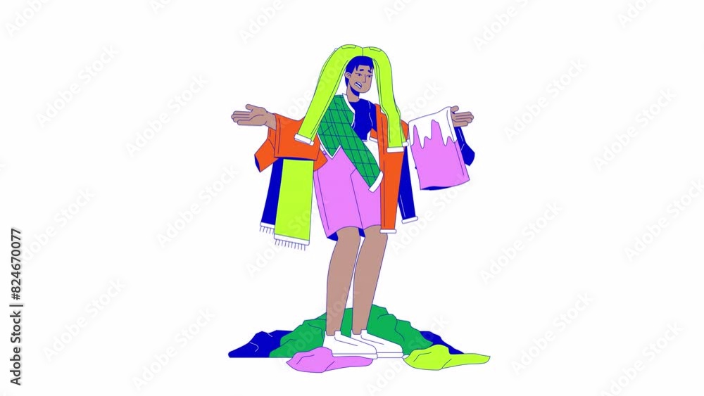 Unhappy black lady with too much clothes line cartoon animation ...