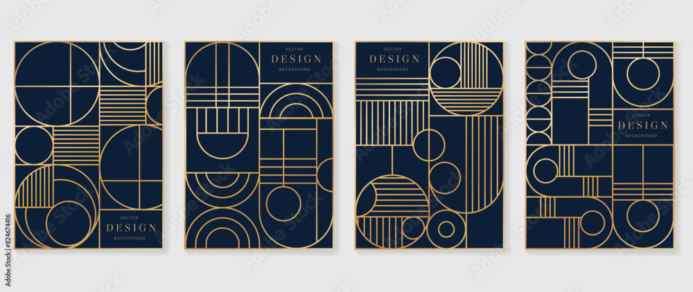 Geometric line pattern poster design vector. Set invitation card of ...