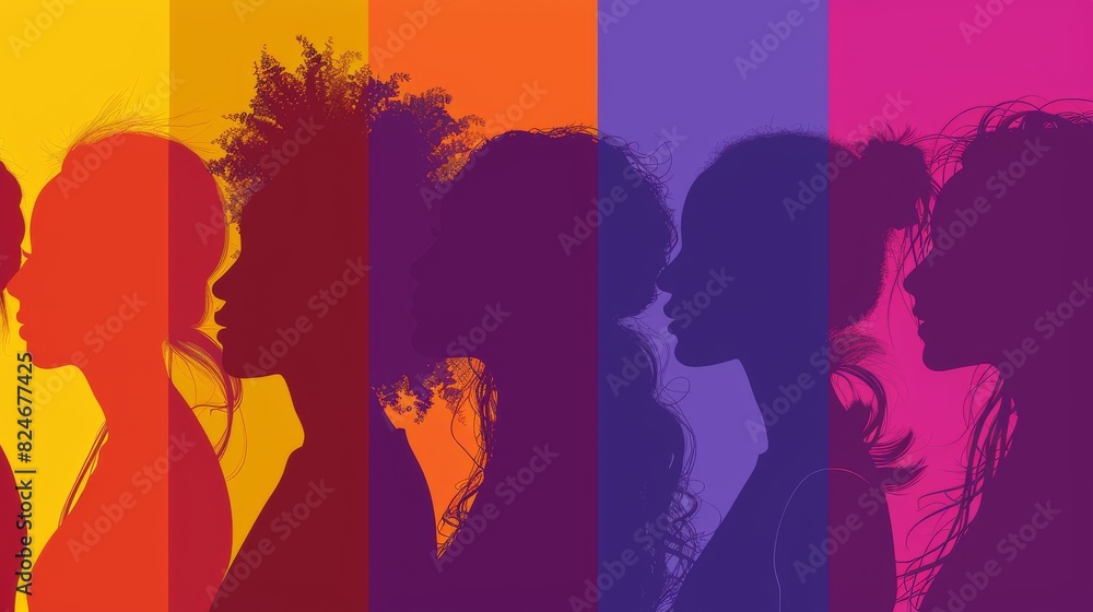 Female Diverse Faces Of Different Ethnicity In Silhouette March 8
