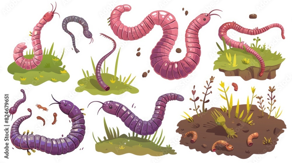 Cartoon worms in different life phases, suitable for educational ...