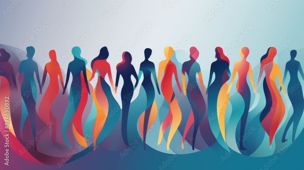 Group of abstract human figures border, diverse people vector ...
