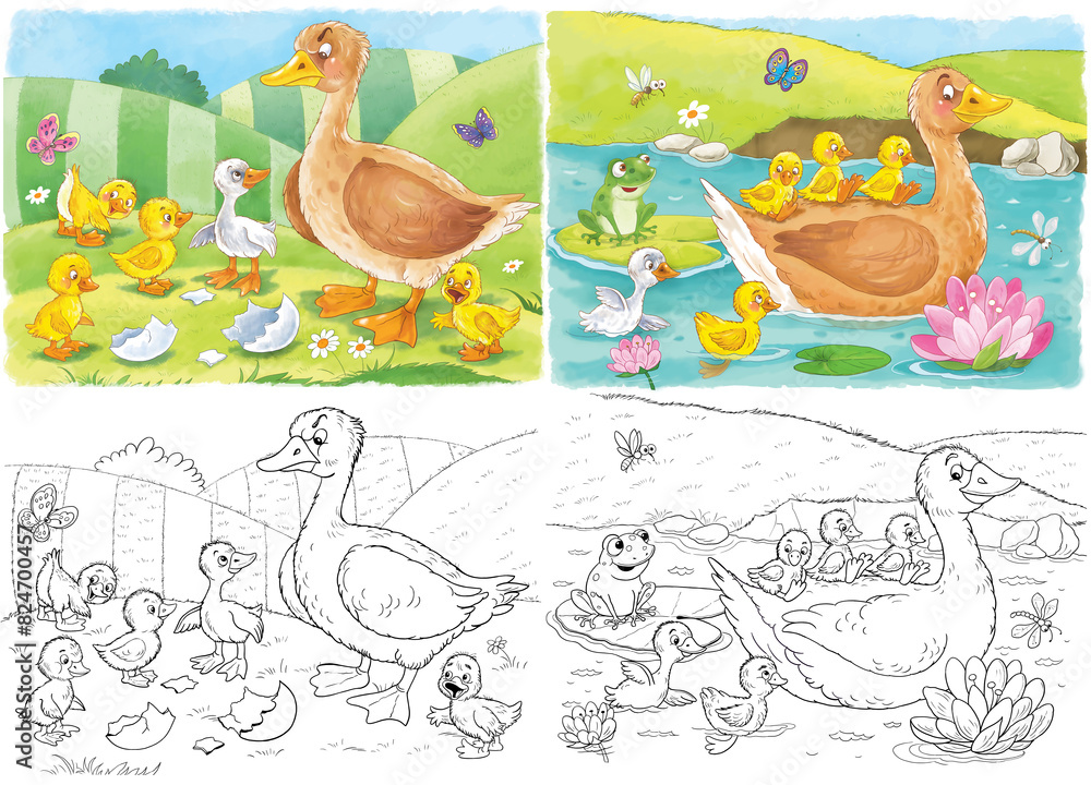 Ugly Duckling. Fairy tale. Small collection of cute characters ...