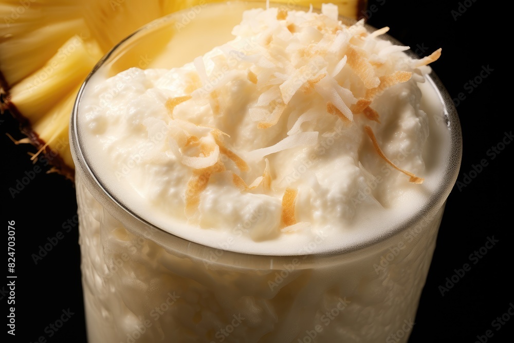 Pina Colada Blend: Close-up of coconut cream and pineapple blending in ...