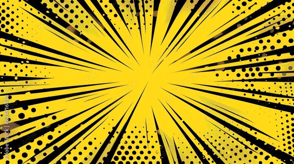Background with comic halftone texture. Yellow cartoon starburst ...