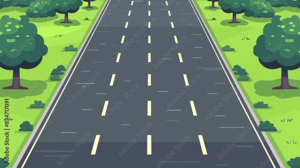 The path of an empty straight road with a line of markings. Horizontal ...