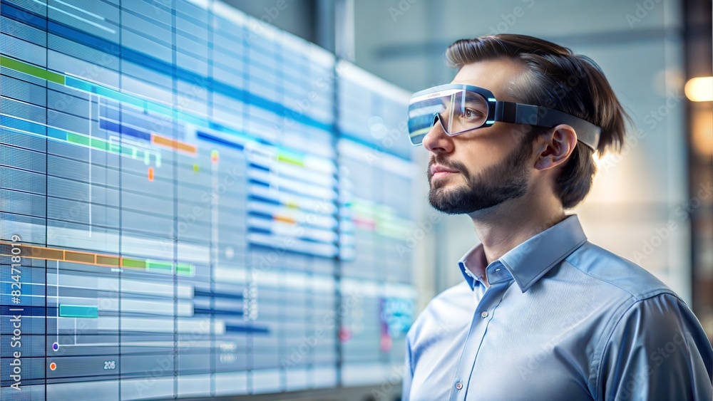 A project manager using AR glasses to oversee project timelines, task ...