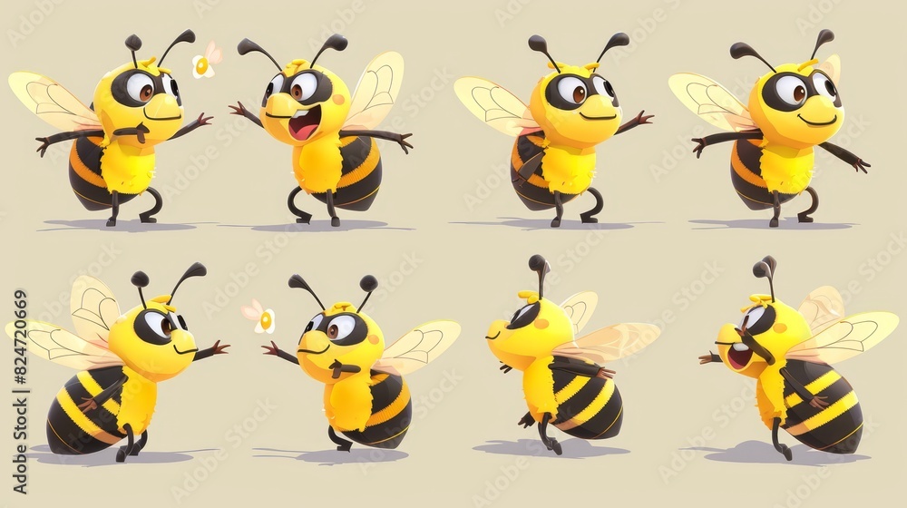 Cartoon Bee with 10 Poses EPS Modern Illustration Stock Illustration ...