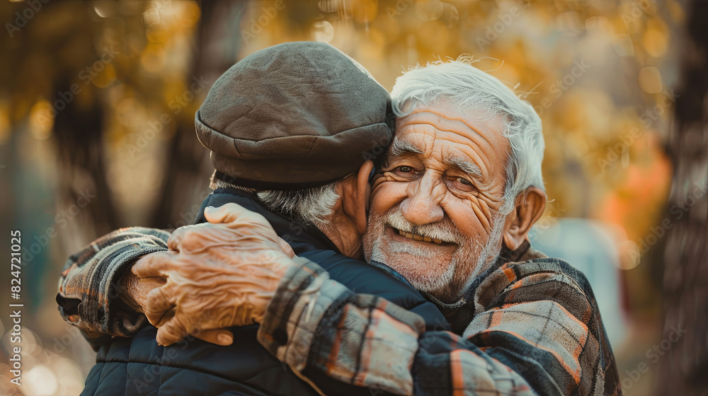 Two elderly men are hugging. Concept of strong friendship for life ...