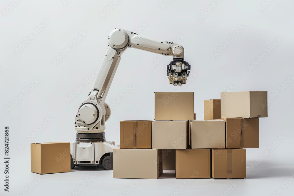 Automated Robot Carriers And Robotic Arm In Modern Distribution ...
