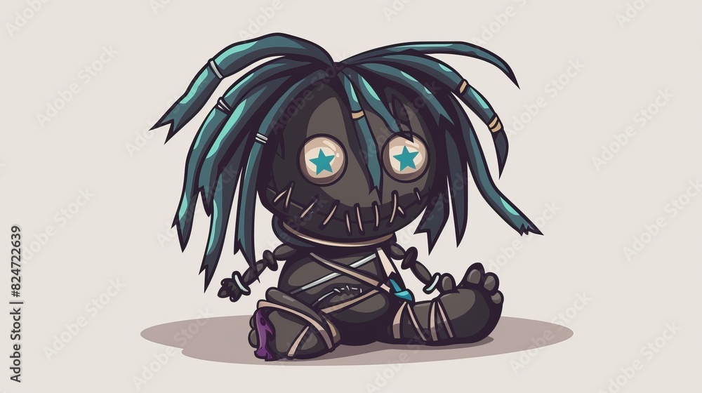 This modern clip art illustration features a voodoo doll with ...