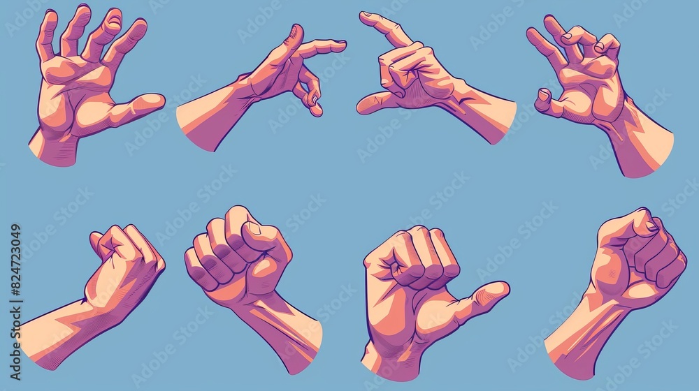 Modern clip art illustration of cartoon hands with different gestures ...