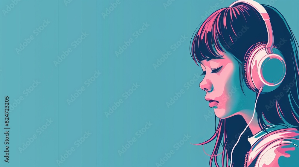 Drawing of an anime girl listening to lo-fi hip hop music. Illustration ...